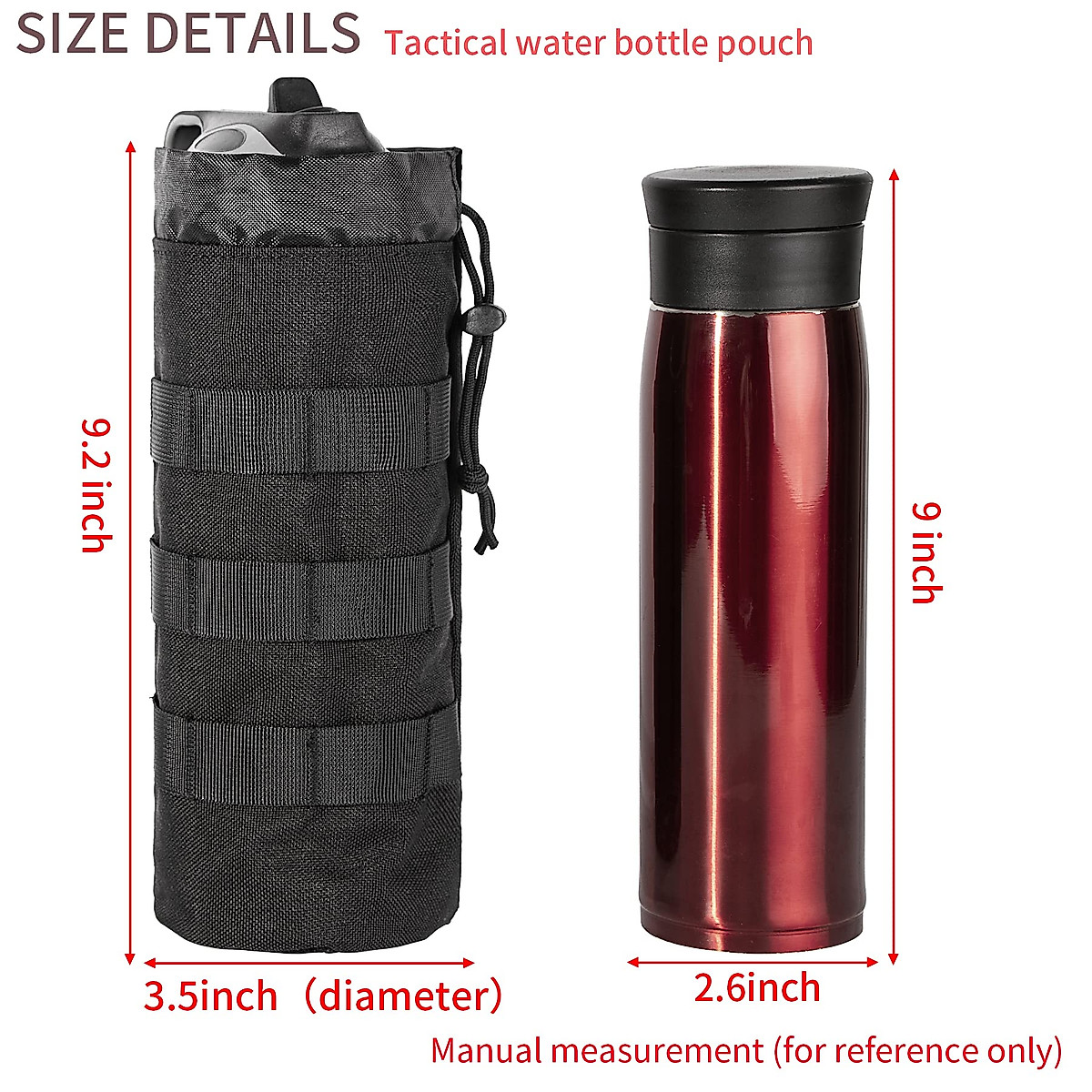 bvya 2 Pack Sports Water Bottle Pouches， Tactical Molle Water Bottle Holder Pouch, Drawstring Top Closure Sports Water Bottle Pouch Carrier
