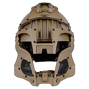 Simways Cosplay Airsoft Full Face Head Helmet Tactical Sorta-Kinda Mandalorian/Boba Fett/Galac-Tac/Star Wars Airsoft Helmet with Exchangable Lens(Tan)
