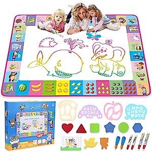 Water Doodle Mat - Kids Painting Writing Doodle Toy Board - Color Doodle Drawing Mat Bring Magic Pens Educational Toys for Age 3 4 5 6 7 8 9 10 11 12 Year Old Girls Boys Age Toddler Gift (Pink)
