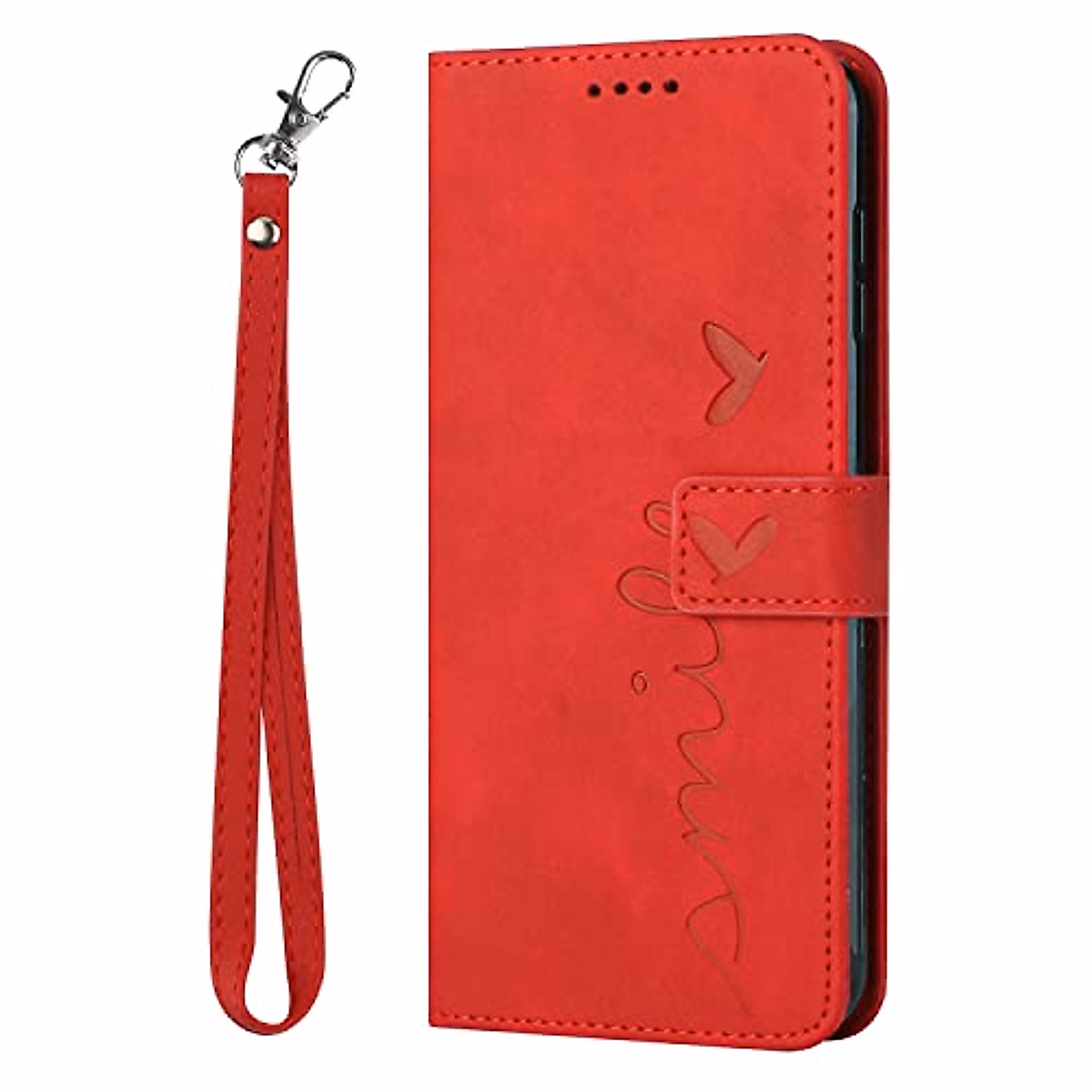 Kainevy for Infinix Hot 30i Case Wallet Black with Lanyard Durable Leather Case for Infinix Hot 30i Phone Case with Card Holder Buckle Flip Design Protective Cover for Womem Men (Red)