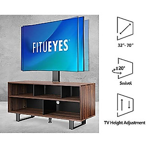 FITUEYES TV Stand with Mount for 32-70 inch TVs, Swivel Floor Entertainment Center with Wood Console Holds Up to 110 Pounds For Living Room, Bedroom (Walnut Television Stands)