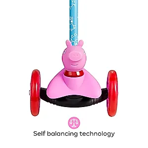 Sakar Self Balancing Toddler Scooter with Light-Up Wheels - Extra Wide Deck, 3 Wheel Platform, Foot Activated Brake, 75 Lbs Limit, Scooter for Kids Ages 3-5