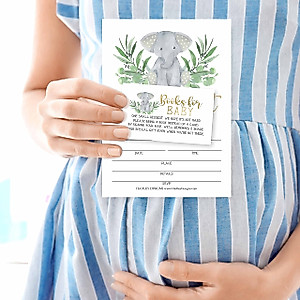 Hadley Designs 25 Elephant Greenery Invitations, 25 Books Request Cards, Sprinkle Invite, Bring A Book Instead Of A Card, Guest Book Alternative, Invitation Inserts for Baby Shower