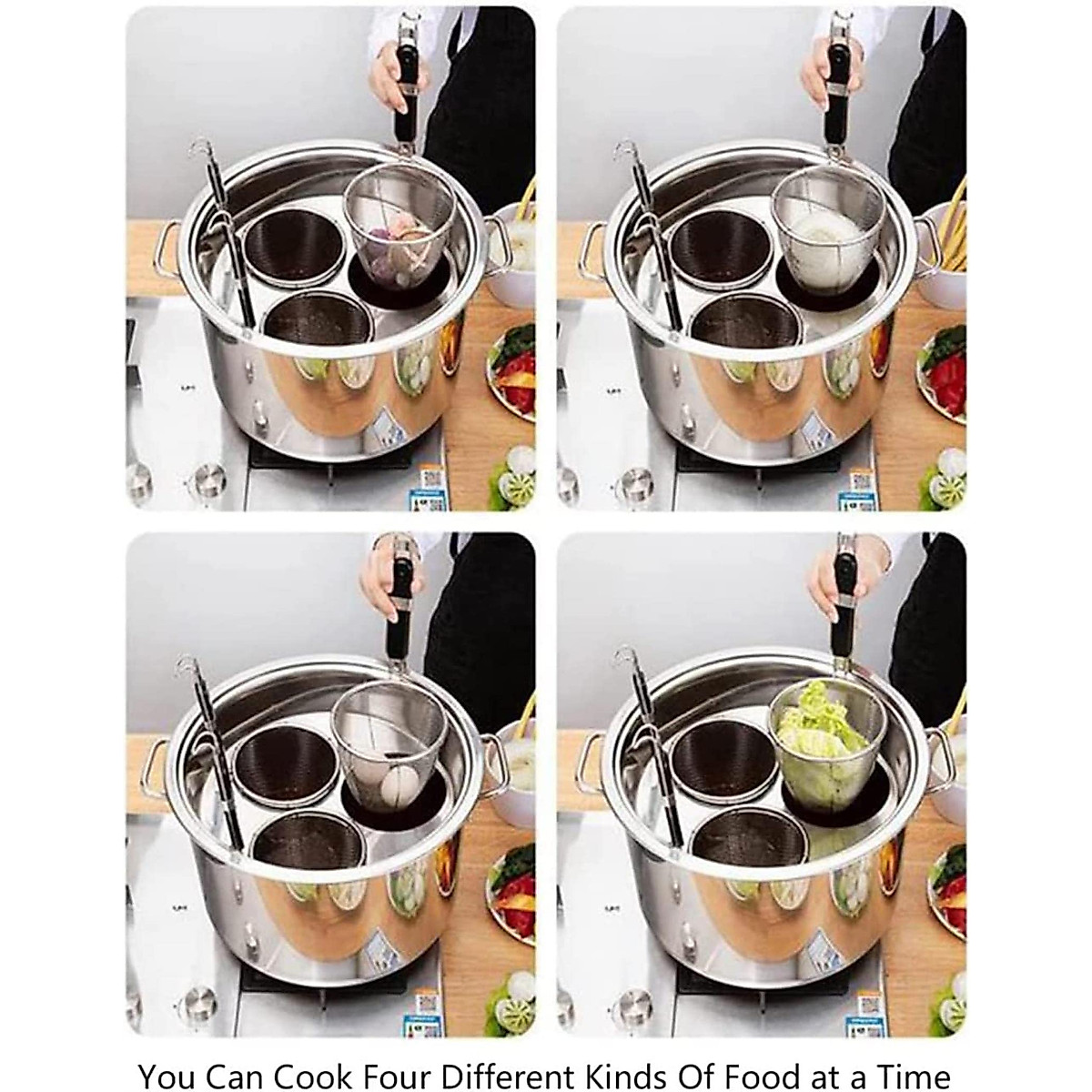 ANSNAL Stainless Steel Pasta Cooker Insert Set, Commercial Stock Pot with Pasta Pot and Insert Strainer Steamer Basket for Home Kitchen Restaurant Cookware, 4 Holes