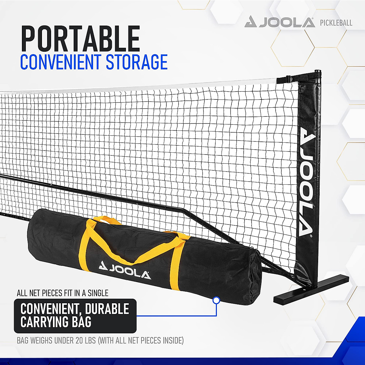 JOOLA Essentials Pickleball Net - Regulation Height 36" at Posts & 34" at Center, USAPA Recommended 22' Length - Steel Frame & Durable Net, Portable Pickleball Net Includes Carry Bag