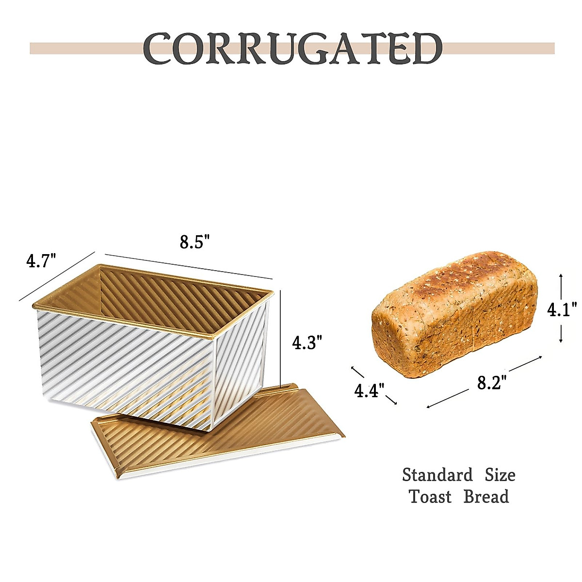 Marimer FOR BAKE Non-Stick Pullman Loaf Pan with Cover - 450g Golden Aluminum Alloy Bread Box for Perfect Toasts - 1lb Dough Capacity - Bake Like a Pro!