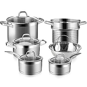 Duxtop Professional Stainless Steel 10PC Pots and Pans Set - Oven Safe, Dishwasher Safe, Compatible with all Cooktops - Heavy Bottom with Impact-Bonded Technology