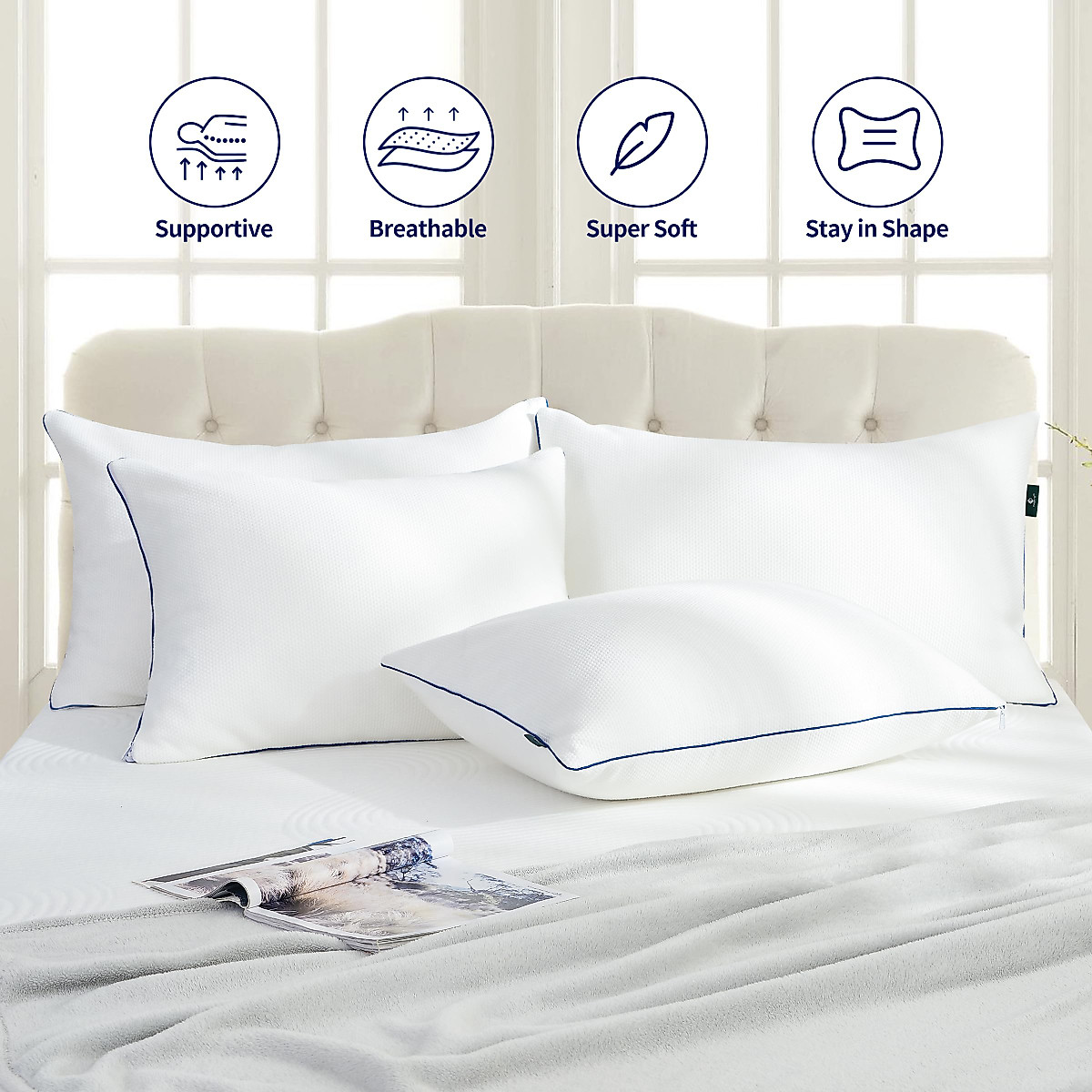 CHUN YI Shredded Memory Foam Pillows Queen Size Set of 2, Bed Pillows for Sleeping 2 Pack for Back Stomach Side Sleepers, Firm Pillows with Removable Cover 20x30 in