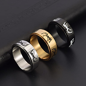 QINGDUO Her Weirdo&His Crazy 2Pcs Set of Matching Pinky Promise Pinky Swear Rings for Couples High Polish Stainless Steel Meditation Spinner Fidget Engagement Wedding Band Gift,Silver