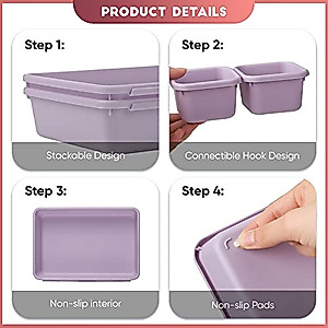Purpeak 32 Pcs Desk Drawer Organizer Office Organization Tray Versatile Vanity Organizer with Nonslip Pads Makeup Organizer for Divider Drawer Storage Box Container for Kitchen Bedroom (Purple)