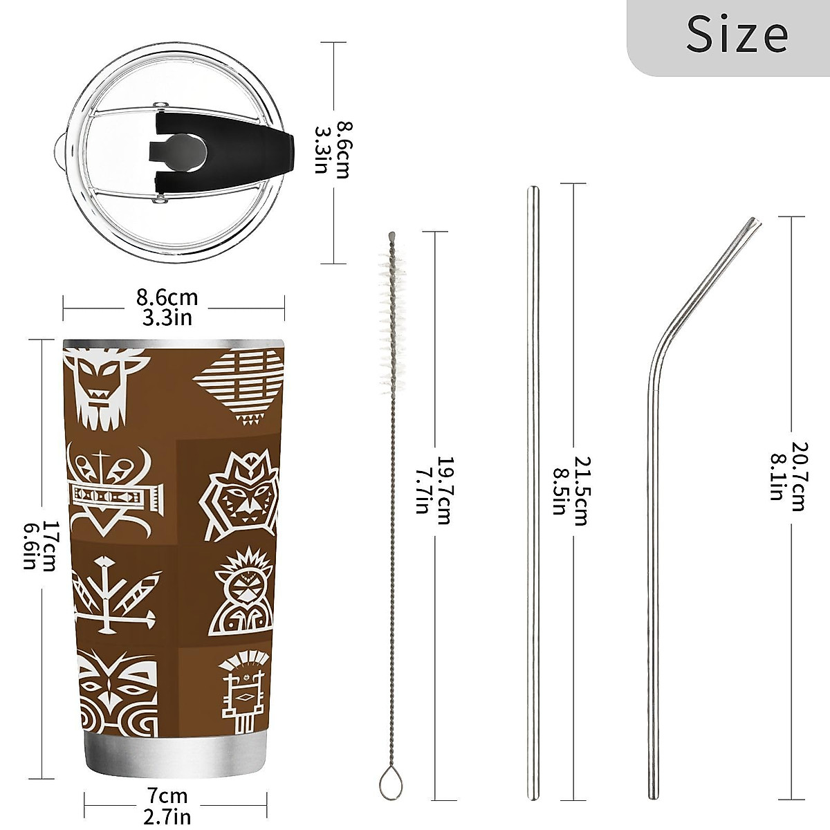 Traditional Culture Of Brown Totem Stainless Steel car cup with Straw Lid coffee travel mug 20oz for hot and cold drinks simply Vacuum Insulated Tumbler 20 OZ