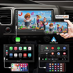 CARPURIDE Double Din Car Stereo with Apple Carplay & Android Auto, 7" Touchscreen Car Audio Receiver with Bluetooth, Mirror Link, Backup Camera, USB/TF/AUX Port, A/V in, SWC, FM/AM Radio, 2 din