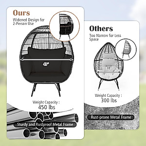 Giantex Oversized Wicker Egg Chair, Outdoor & Indoor Hammock Chair with Thick Cushions, 2-Person PE Rattan Lounge Chair Swing Chair for Patio, Backyard,Porch, 450 LBS Weight Capacity (Black)