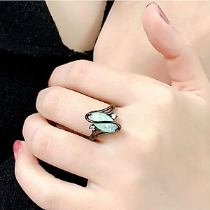 AONEW Big Fire Opal Women Rings Wedding Engagement Band White Opal Black Gold Party Rings Size 10