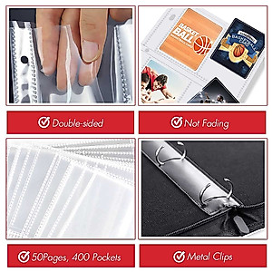 400 Pockets Trading Card Sleeves Binder Compatible with Football Cards, Zipper Binder Card Holder Fit for Baseball Card Binder with Sleeves