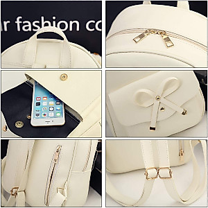 ZGWJ Mini Leather Backpack Purse Bowknot Small Backpack Cute Casual Travel Daypacks for Women(3-Pieces) Beige