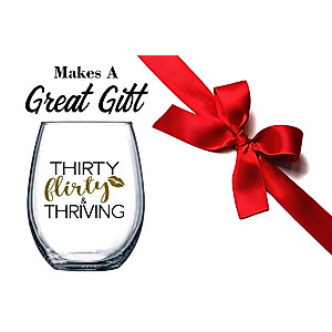 30th Birthday Gifts for Women, Her - 30th Birthday Wine Glass - Thirty Flirty and Thriving - 1993 30 Year Old Gifts for Women, Bestie, Best Friend, Sister, Girlfriend - Decorations Favors - 15 oz