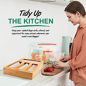 Ilberry Ziplock Bag Storage Organizer | Bamboo Ziplock Bag Organizer Designed to Fit Most Kitchen Drawer | Food Baggie Holder Suitable for Gallon, Quart, Sandwich and Snack Variety Size Bags