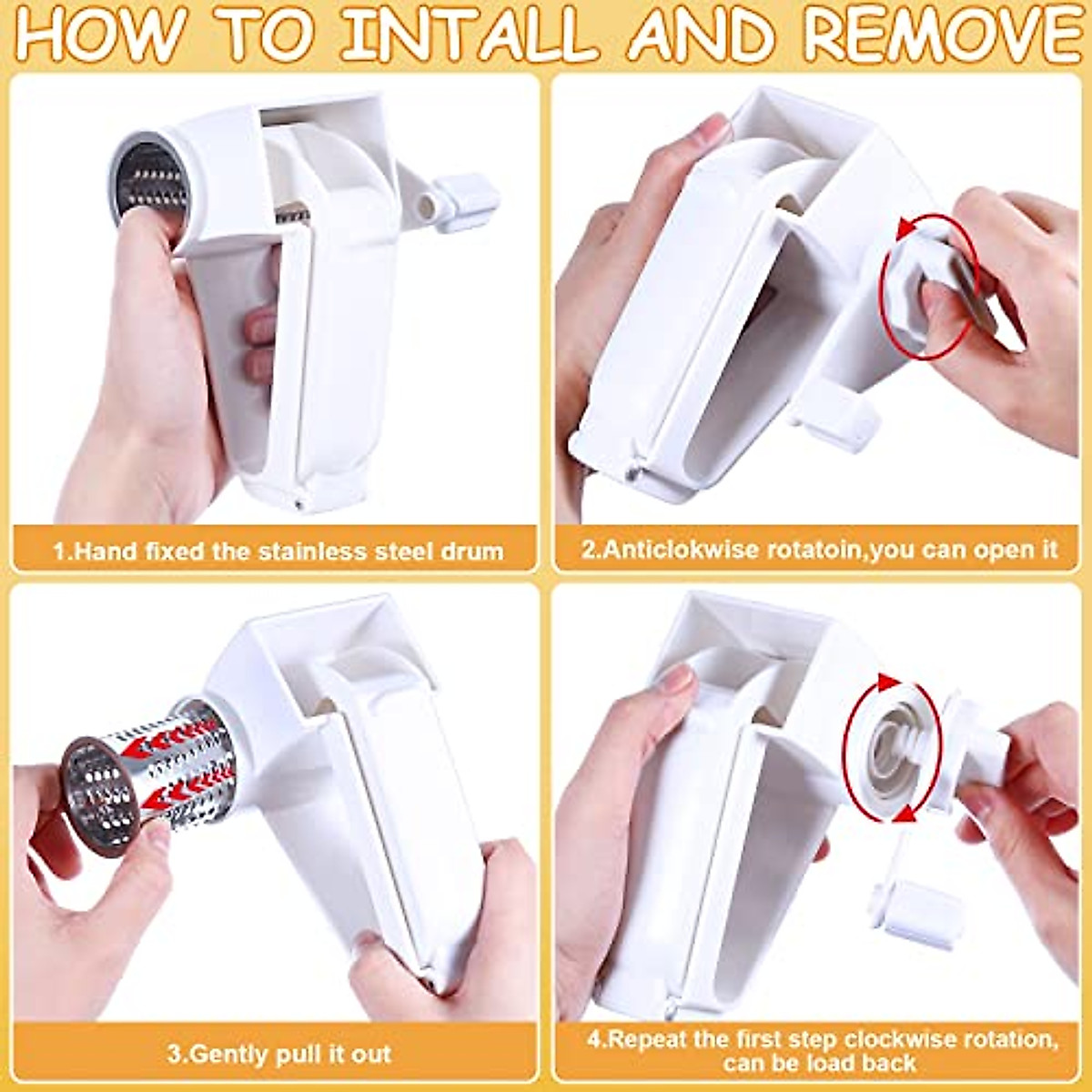 Rotary Cheese Grater Manual Handheld Cheese Grater with Stainless Steel Drum for Grating Hard Cheese Chocolate Nuts Kitchen Tool (/, White, 1)