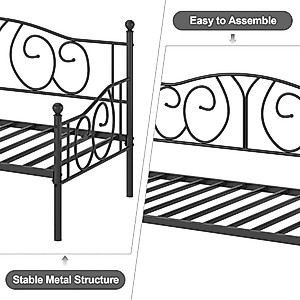 VECELO Metal Daybed Frame Multifunctional Platform Bed Sofa Mattress Foundation with Classic Headboard, Twin, Black