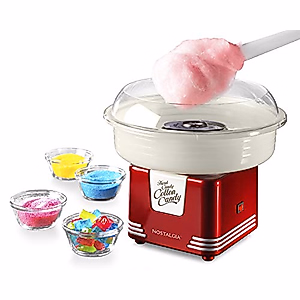 Nostalgia PCM405RETRORED Hard and Sugar Free Countertop Cotton Candy Maker, Includes 2 Reusable Cones and Scoop, Retro Red