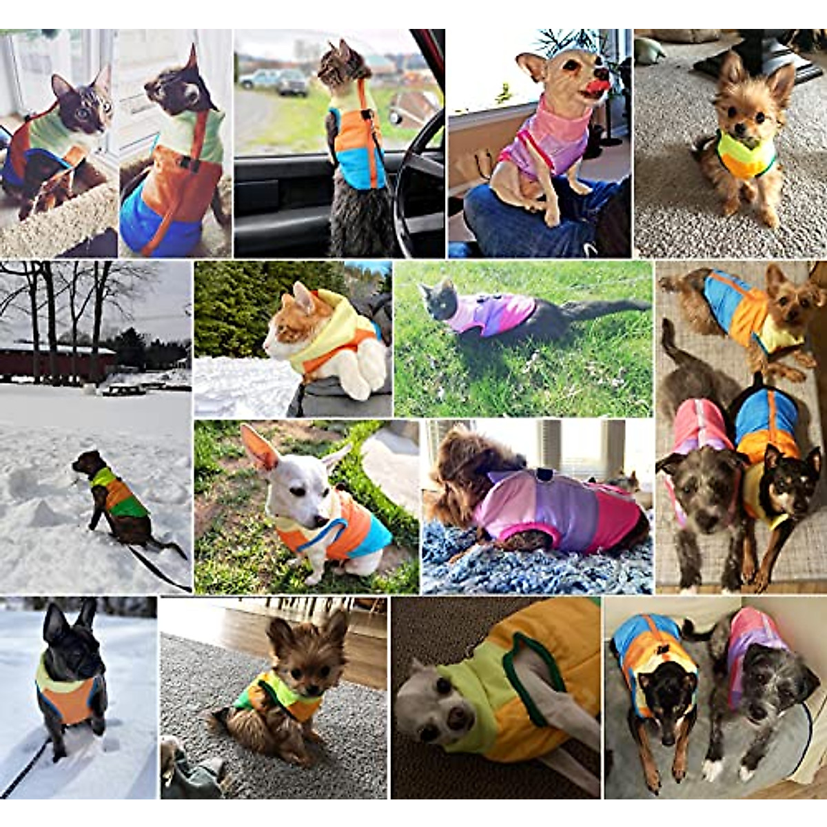 Idepet Pet Dog Cat Coat with Leash Anchor Color Patchwork Padded Puppy Vest Jacket Teddy Chihuahua Costumes Pug Cloth XS S M L (Small, Rose Red)