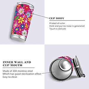 sanluoli Fresh Little Flowers Peach Stainless Steel insulated water bottle with Straw Leak Resistant Flip coffee mug for men for Home, Office or Car portable straw tumbler 20 OZ