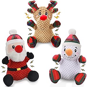 UPSKY Dog Christmas Toys with Squeaker, 3 Pack Squeaky Dog Toys with Crinkle Paper, Cute Soft Pet Toys for Teeth, Interactive Plush Dog Chew Toys for Small Medium Large Dogs