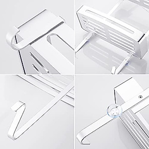 MOGFCT Bathroom Shower Caddy Over The Door Hanging Shower Organizer Storage Aluminum Shower Shelf Rust Proof Bathroom Shelves Basket Rack with Hook Rust Free (Sliver)