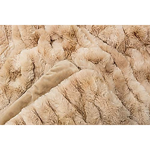 Chanasya Ruched Luxurious Soft Faux Fur Throw Blanket - Fuzzy Plush and Elegant with Reversible Mink Blanket for Sofa Chair Couch Living Room Birthday Gift and Home Decor (50x65 Inches) Beige
