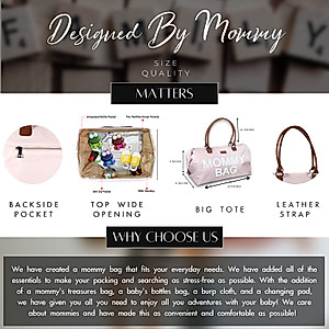 3 Set Diaper Tote, Bag for Overnight, Travel & Maternity, Waterproof XL Stroller Bag with Hook, Changing Pad & Burp Cloth Pink/White