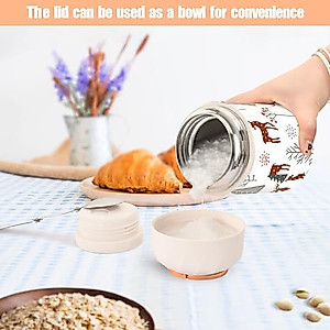 JUNZAN Christmas Spruces Deer Kids Womens Insulated Food Jar Containers with Spoon 17oz/500ml Containers With Lids Stainless Steel Vacuum Leak Proof Lunch Container for Keep Food Hot