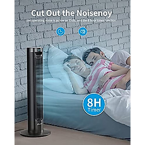 Tower Fan for Bedroom with Remote, 37" Oscillating Fan 21ft/s Velocity Quiet Tower Cooling Fan with 3 Speeds, 3 Modes, 8H Timer, Portable Bladeless Fan Space-Saving for Bedroom Living Rooms Office