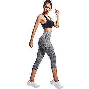 NELEUS Women's 2 Pack Yoga Capris Running Leggings with Pockets,9034,Black,red,S,EU M