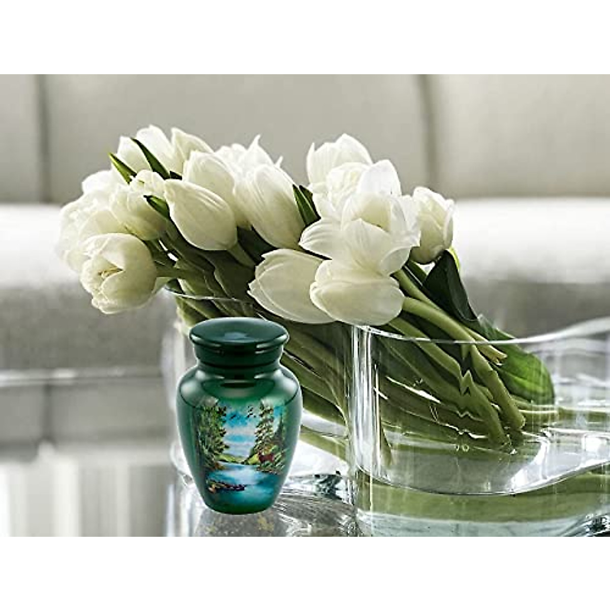 Deer Keepsake Urn, Deer Token Urn for Ashes, Hunting Urn, Mini Buck Urn, Hand Painted Memorial Mini Jar, Handmade Minature Forest Urn with Velvet Case & Bag (Keepsake)