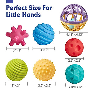 Sensory Balls for Toddlers 1-3 with Easy Catching Rattle Baby Toys 6-12 Months - Montessori Sensory Toys for Babies and Toddlers Ages 0-2 - 7PCS