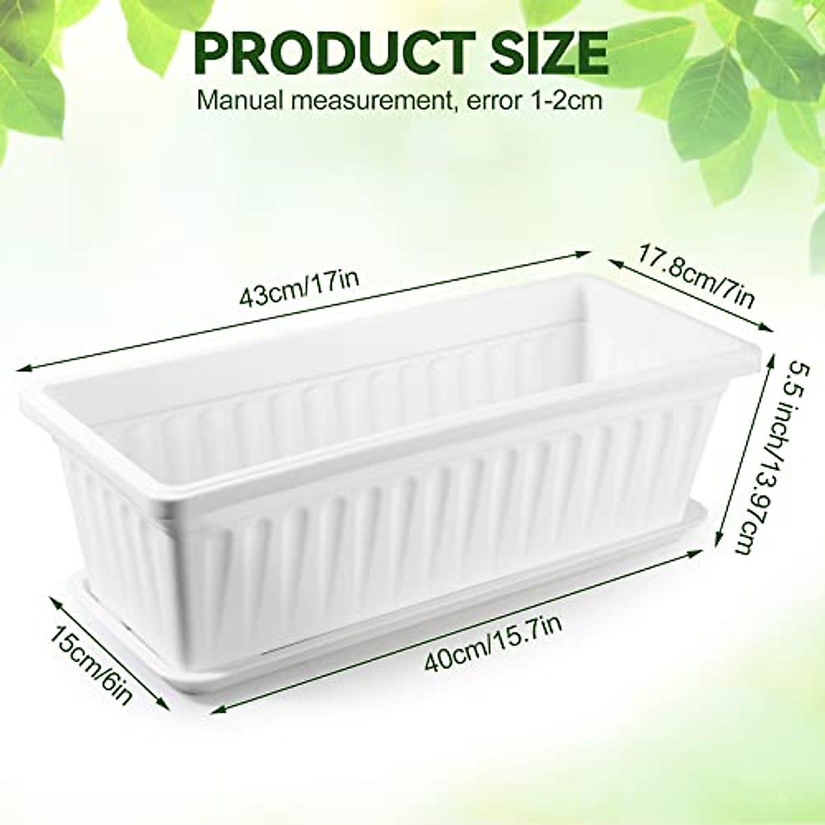 10 Pack Window Planter Box, 17 inch Rectangular Flower Planter Boxes with Tray for Indoor and Outdoor Flower Balcony Windowsill Patio Garden (White)