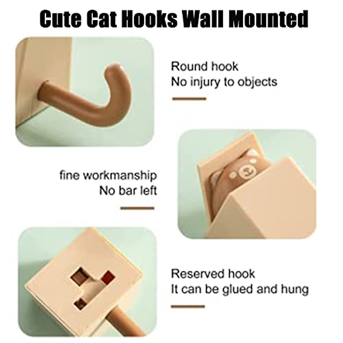 WOSLXM Creative Adhesive Coat Hook, Cute Cat Key Holder Hook, Cute Cat Hooks Wall Mounted, Cute Coat Wall Hooks for Wall Hanging Decorations Without Drilling (4PCS-G)