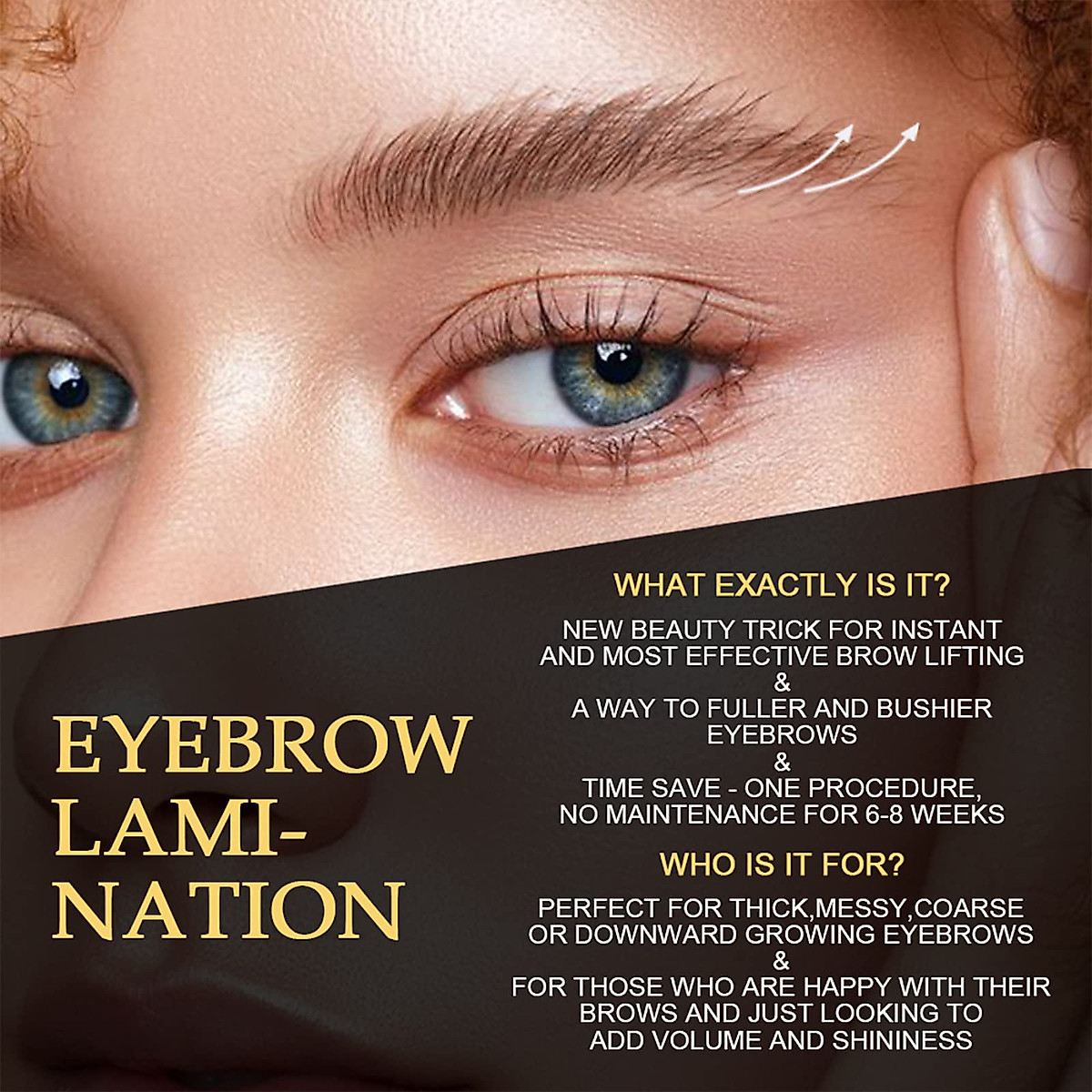 Brow Lamination and Tint Kit, 4 in 1 Lash Lift and Tint Kit, Professional Eyebrow & Eyelash Perm Kit with Black Dye, Fuller & Thicker Brows Long-lasting for 6-8 Weeks, Suitable for Salon & Home Use