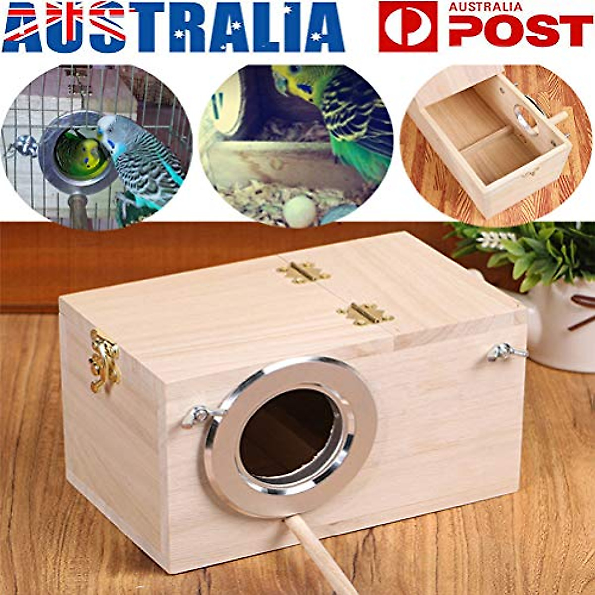 POPETPOP Wooden Bird Nesting Box, Parrot Clear View Window, Lovebirds Breeding Box, Bird Nesting Feeding Station House - Size S (Left or Right Open Window)