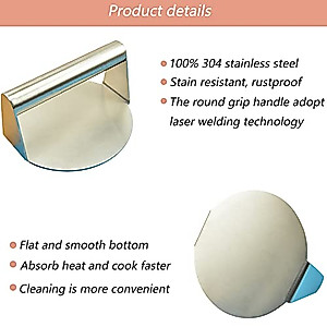 NA Burger Press, Stainless Steel Hamburger Press 5.5 inch Round Burger Smasher Grill Press, Professional Griddle Accessories Kit for Flat Top Grill, Hamburger Patty Maker and Squeeze Grease