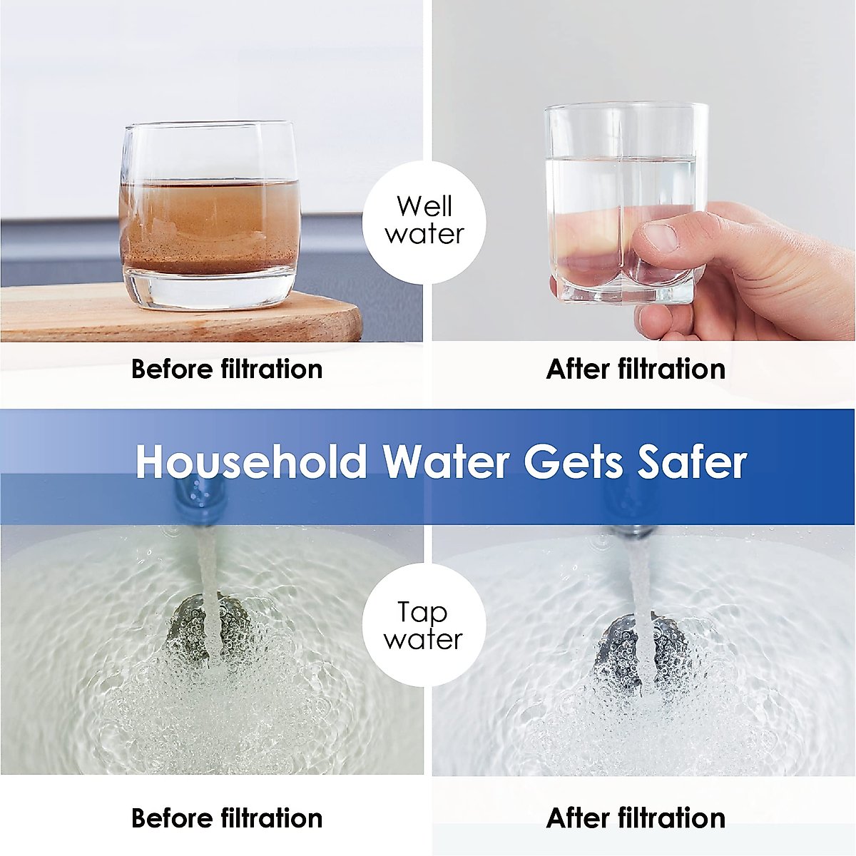 Waterdrop Whole House Water Filter, Carbon Filter, Reduce Iron & Manganese Filter Cartridge, Replacement for GE GXWH40L, FXHTC, Ispring, Culligan® RFC-BBSA, Whirlpool®, Any 10" x 4.5" System, 5 Micron