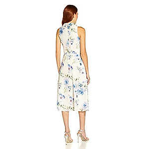 Adrianna Papell Women's Printed Jacquard Shirt Dress, Ivory/Blue, 10