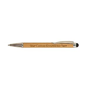 Hat Shark Custom Customized Personalized Bamboo Laserable Ballpoint Pen with Stylus - Your Text or Name Engraved (Bamboo)