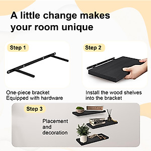 Arborynth Floating Shelves for Wall,17 Inch Rustic Wood Wall Shelves,Set of 3 Easy to Install Wall Mounted Wood Floating Shelf for Bathroom, Bedroom, Living Room,Black