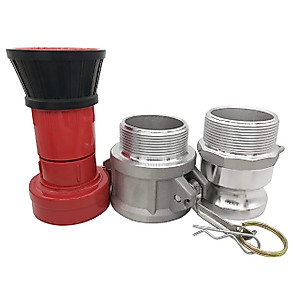 SpringSpray 2" NPSH Heavy-Duty Industrial Fire Hose Nozzle with 2 x Aluminum 2 inch Camlock Fittings Couplings Fire Equipment Constant Flow Fog Nozzle