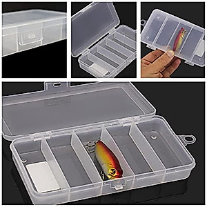 4 Pack 5 Grid Clear Plastic Fishing Tackle Bait Hooks Storage Box Plastic Utility Organizer Box 5 Compartment Plastic Storage Box Bead Jewelry Container Case, 7 x 3.7 x 1.2"