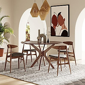 Limari Home Poype Collection Modern Style Walnut Finished Round 4 Persons 47" Dining Table with Solid Wood Legs and Base, Brown