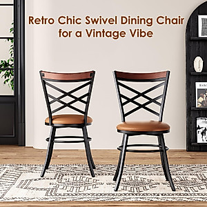 Soohow Upholstered Set of 4, Faux Leather Cushion Mid Century X Back Comfortable Swivel Room Retro Set,350LB,Whisky, Dining Chairs 4 PCS, Whiskey Brown