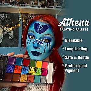 UCANBE Oil Based Face Body Painting Kit - Large Deep Pan, 20 Vivid Color SFX Makeup Paint with 24 Stencils & 2pcs Brushes, Professional Makeup Palette for Art, Theater, Halloween, Parties and Cosplay